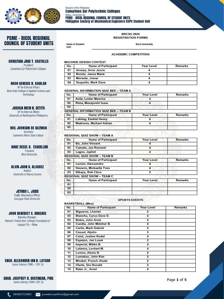 Psme Busu Registration Form | PDF