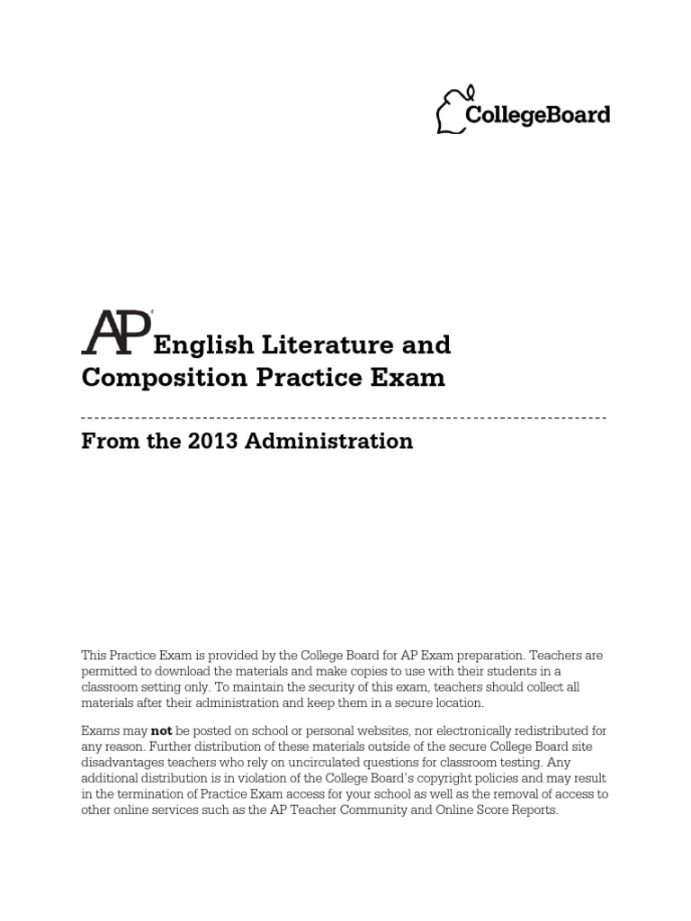 Pdf. AP Lit AP Exam 2013 | PDF | Multiple Choice | Advanced Placement