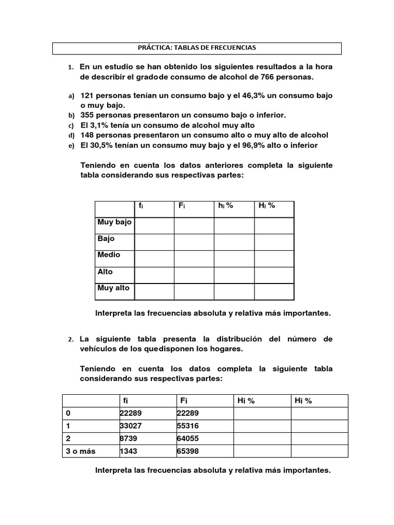 Práctica Tablas de Frecuencias | PDF