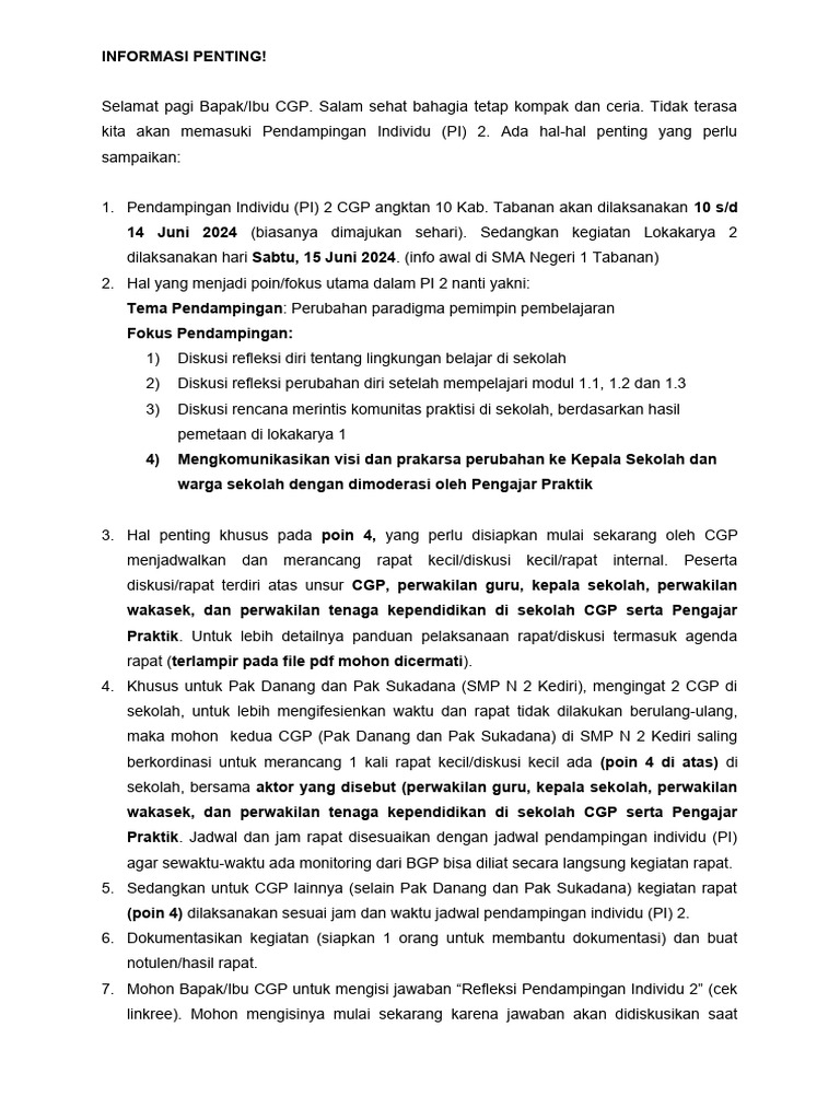 Pendampingan Individu 2 CGP Tabanan 2024 | PDF | Bisnis