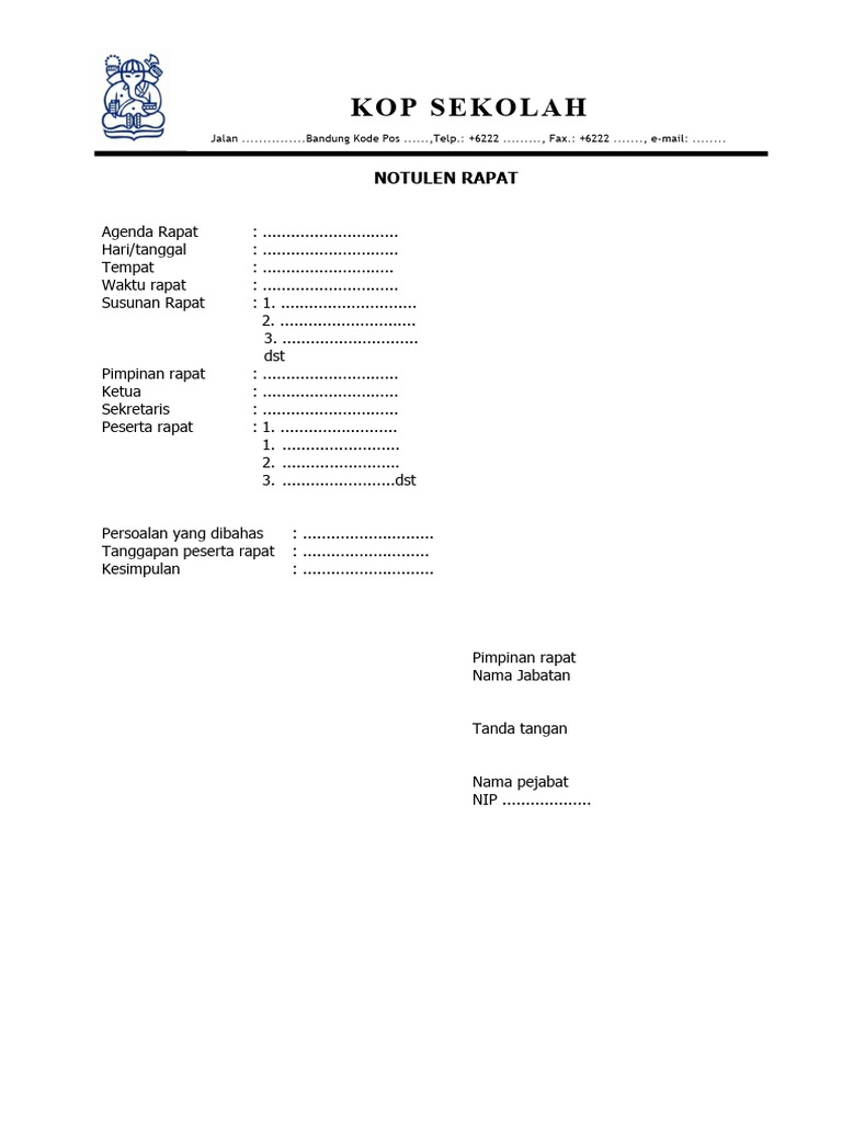 Format Notulen Rapat Sekolah | PDF | Griya & Taman | Seni