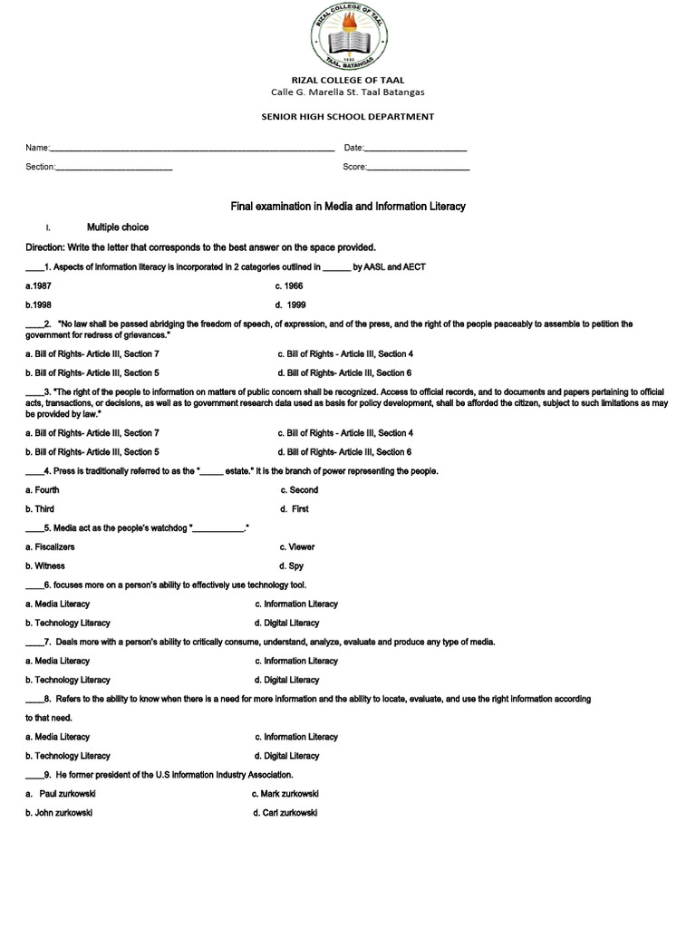 Final Exam in Mil | PDF | Information Literacy | Information