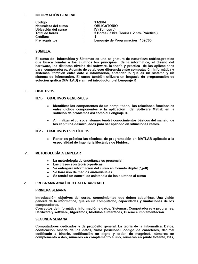 Silabo Informatica 2015 I | PDF | Sistema operativo | Programa de computadora