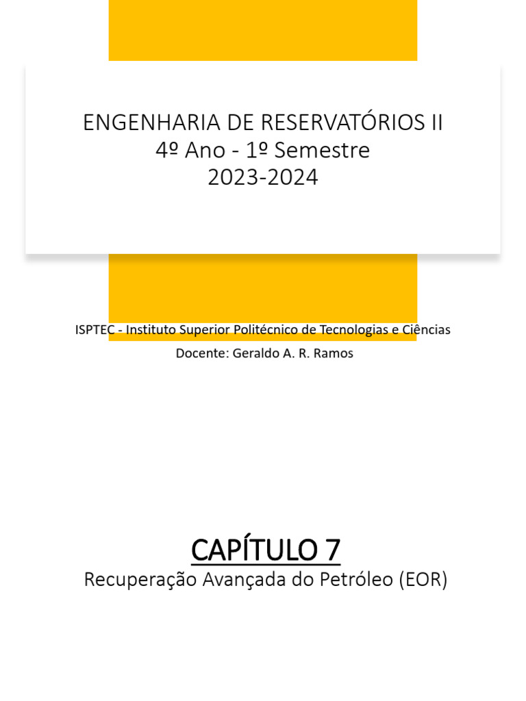 Aula 23 - Engenharia de Reservatórios II 2023 - 24 | PDF | Reservatório ...