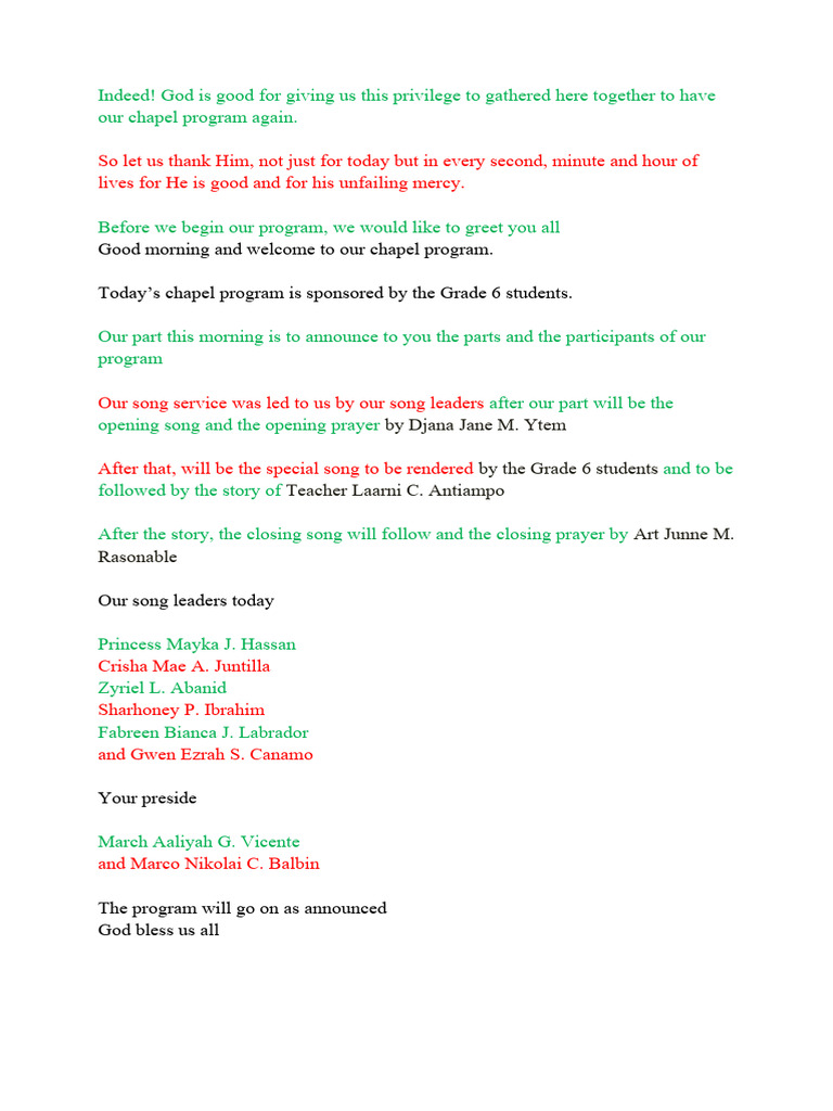 Week of Prayer Script | PDF | Spirituality | Prayer