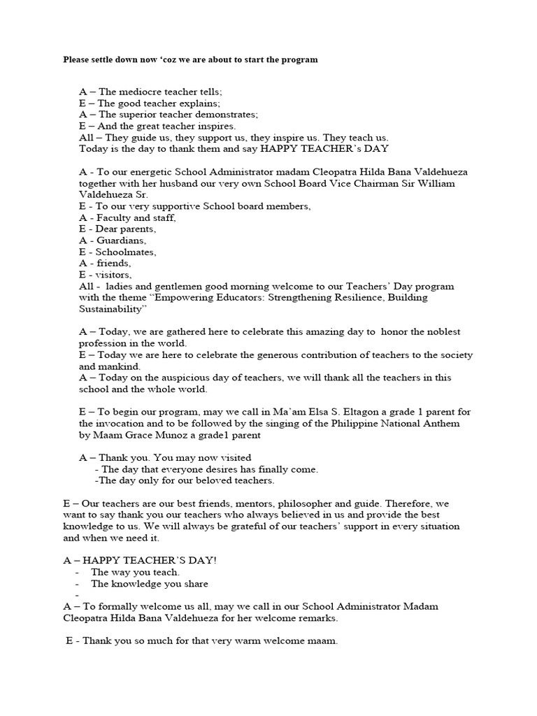 Teacher's Day Script | PDF | Prayer | Angel