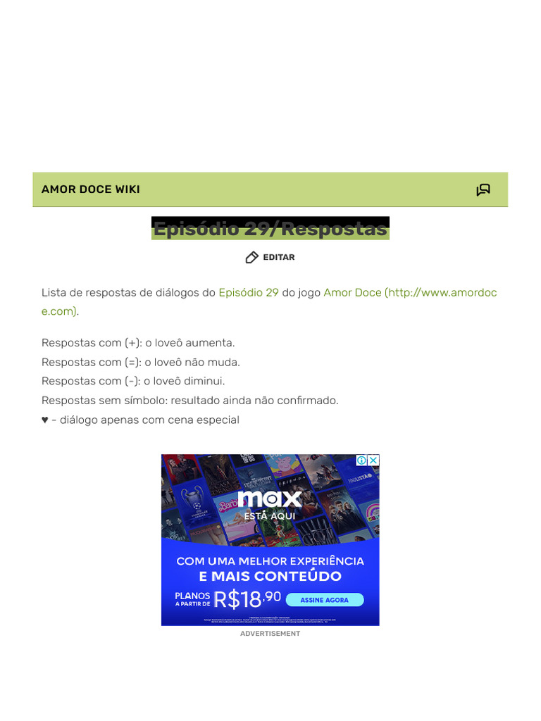 Episódio 29-Respostas - Amor Doce Wiki - Fandom | PDF | Amor