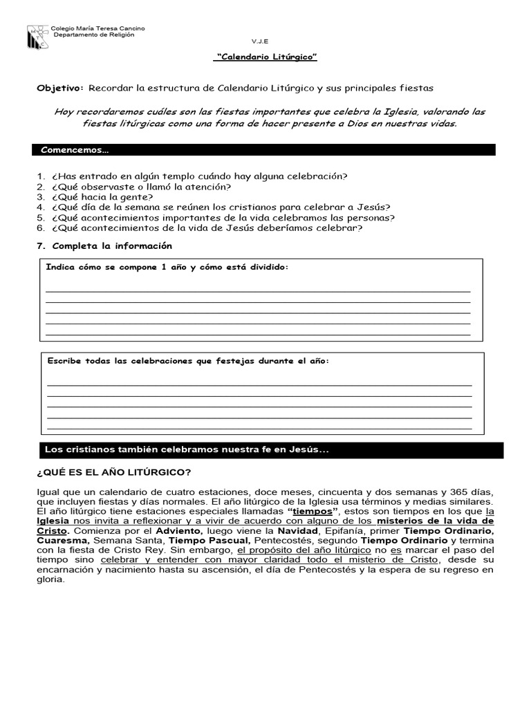 Calendario Litúrgico 2024: Estructura y Fiestas | PDF | Año litúrgico ...