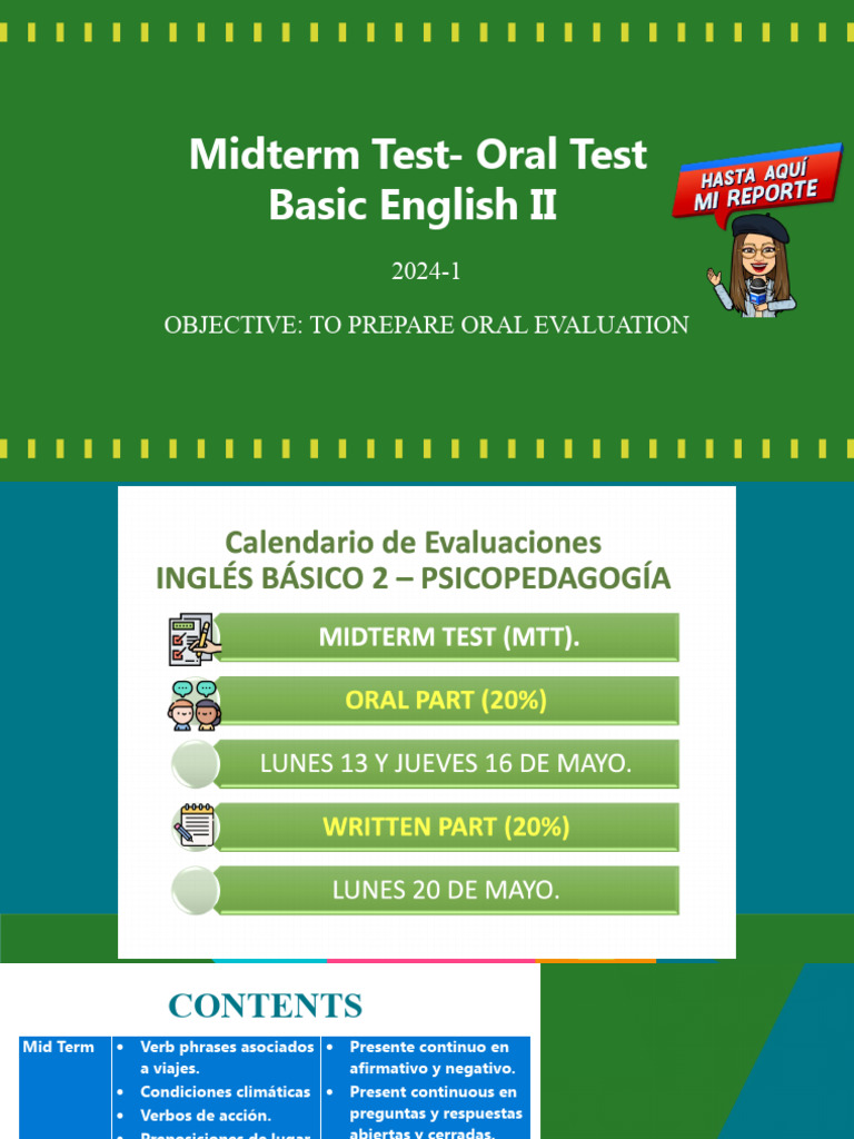 Oral Test Guide for Basic English II | PDF