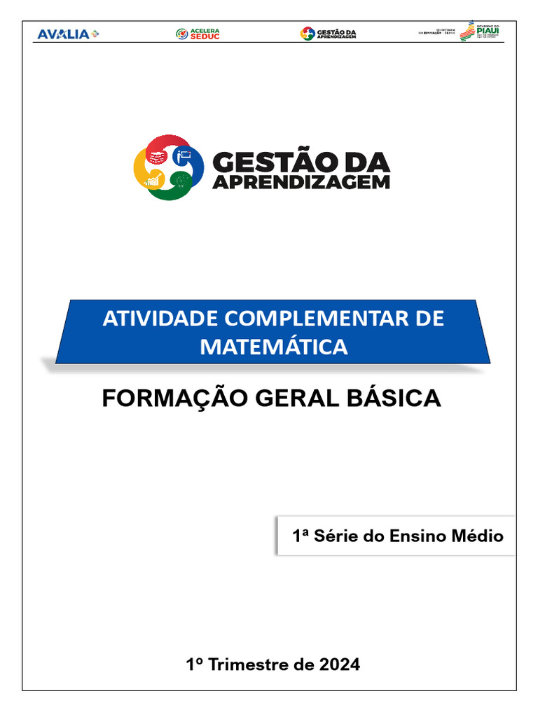 Atividade Complementar de Matemática - 1 Série - Ensino Médio | PDF | Demanda | Caloria