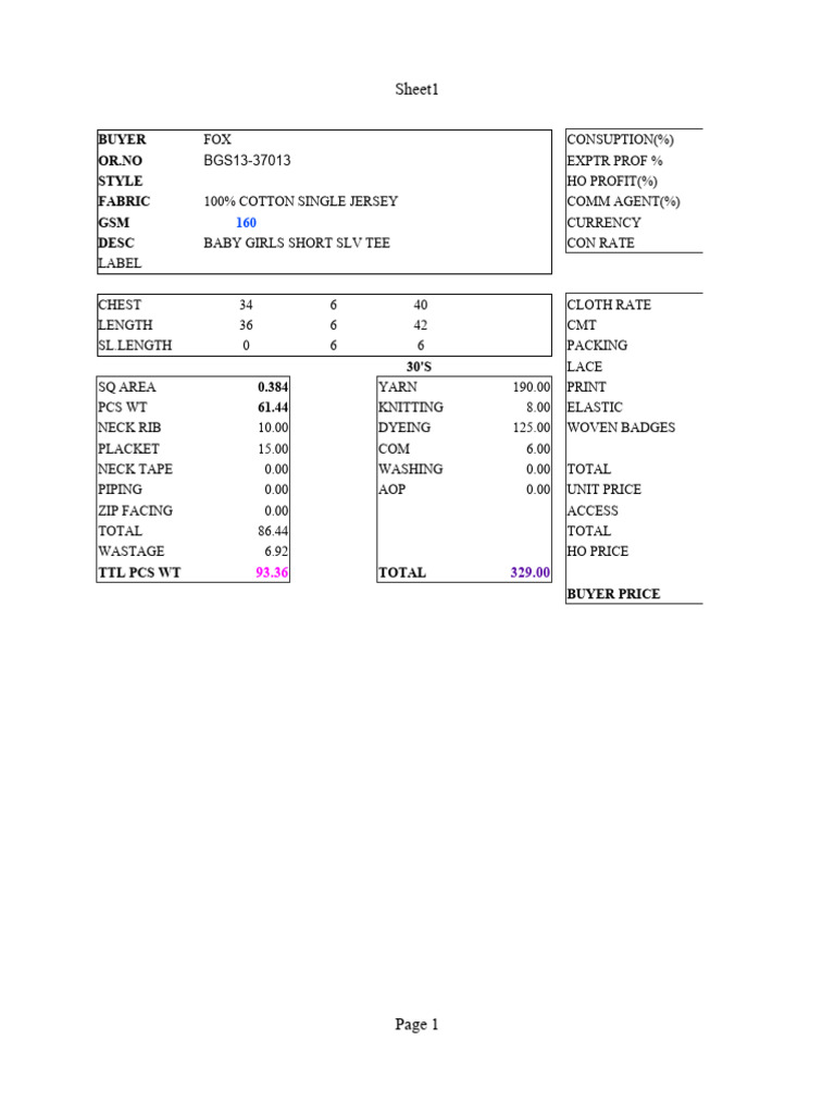 How To Cost A Garment and How To Make A Clothing Costing Sheet | PDF