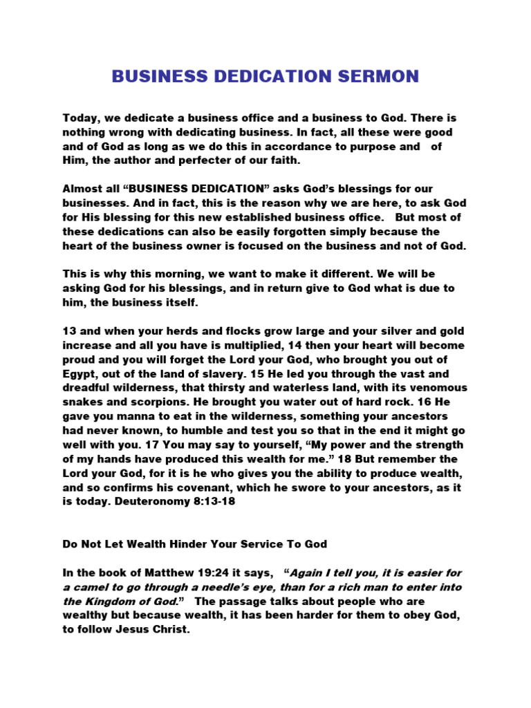 Business Dedication Sermon | Download Free PDF | God The Father | Theology