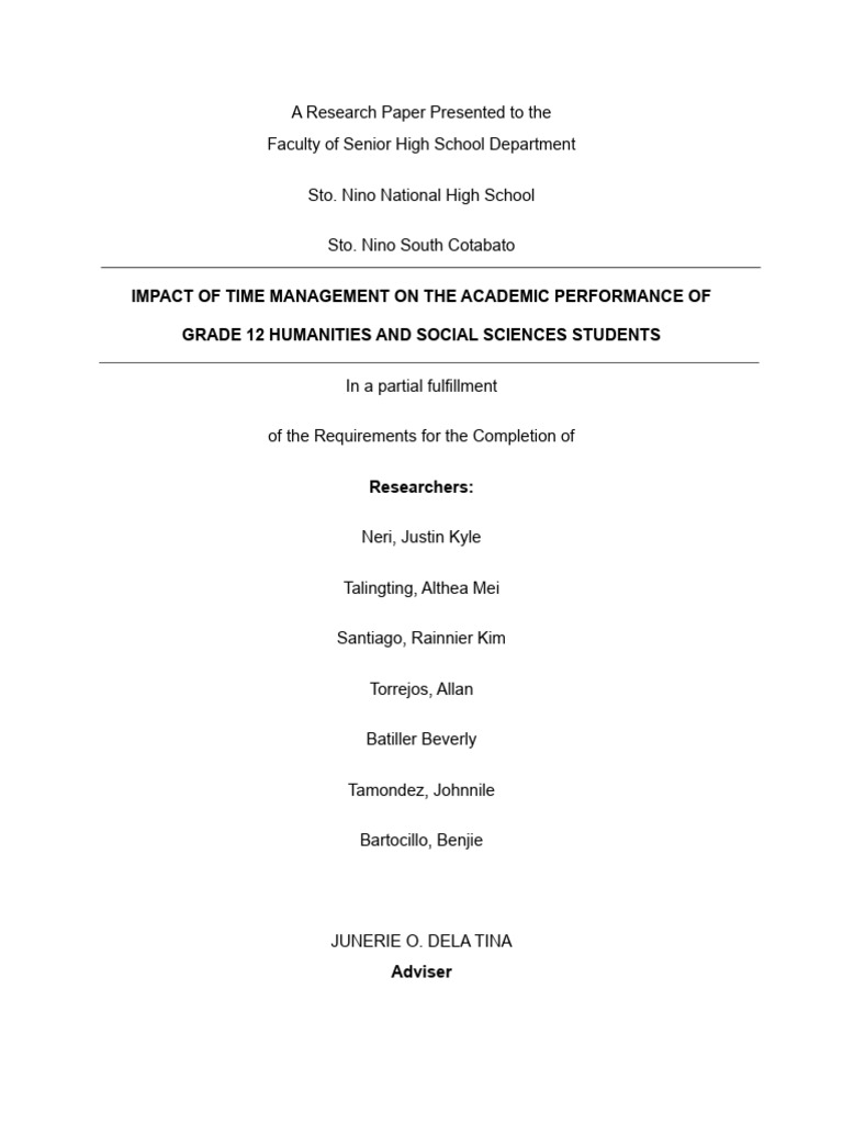 Time Management's Impact on Grade 12 HUMSS Performance | PDF | Survey ...