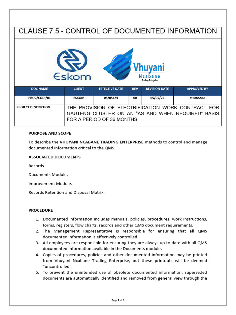 A5 Control of Documented Information | PDF | Backup | Quality ...