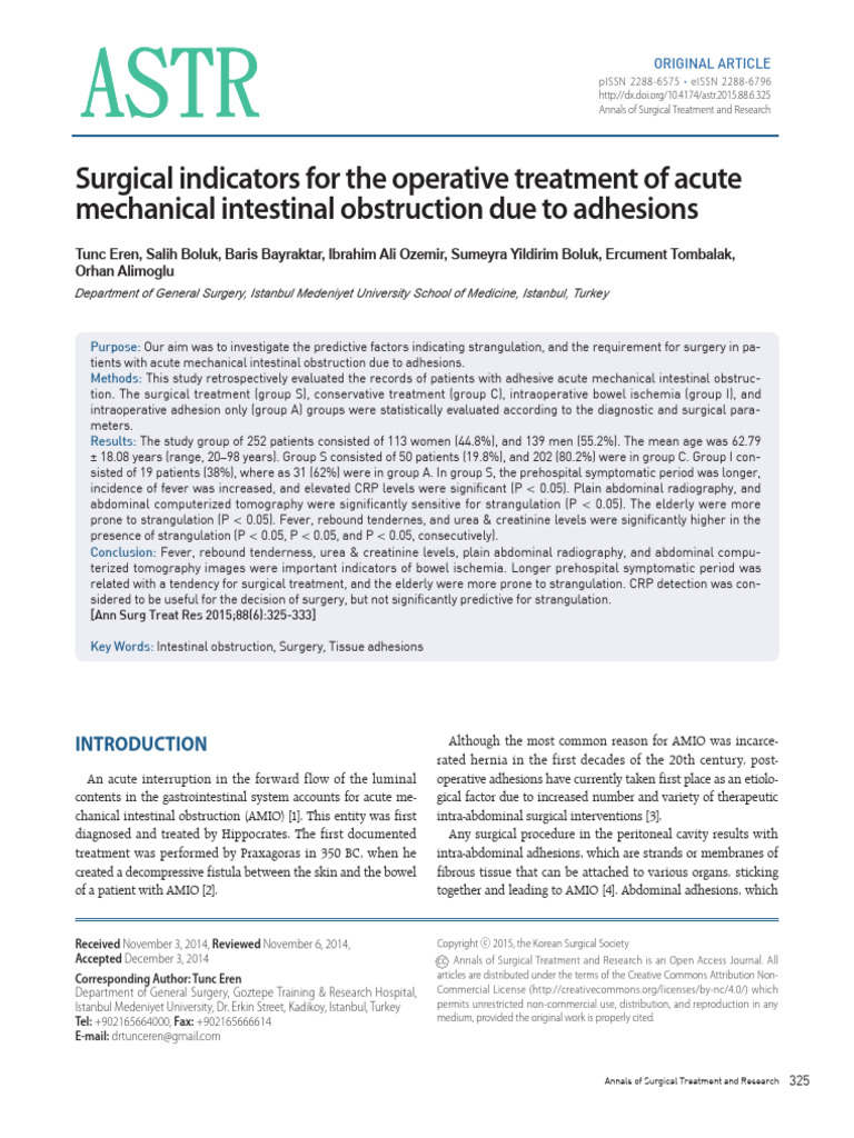 Surgical Indicators For The Operative Treatment of Acute Mechanical ...