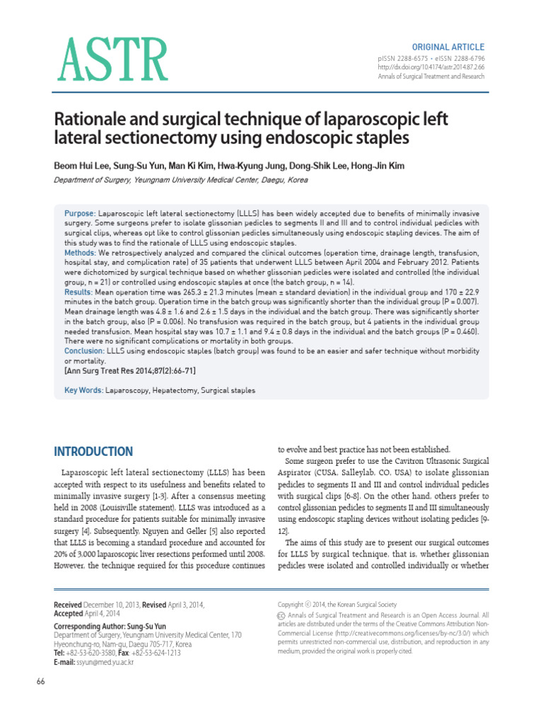 Rationale And Surgical Technique Of Laparoscopic Left Lateral Sectionectomy Using Endoscopic