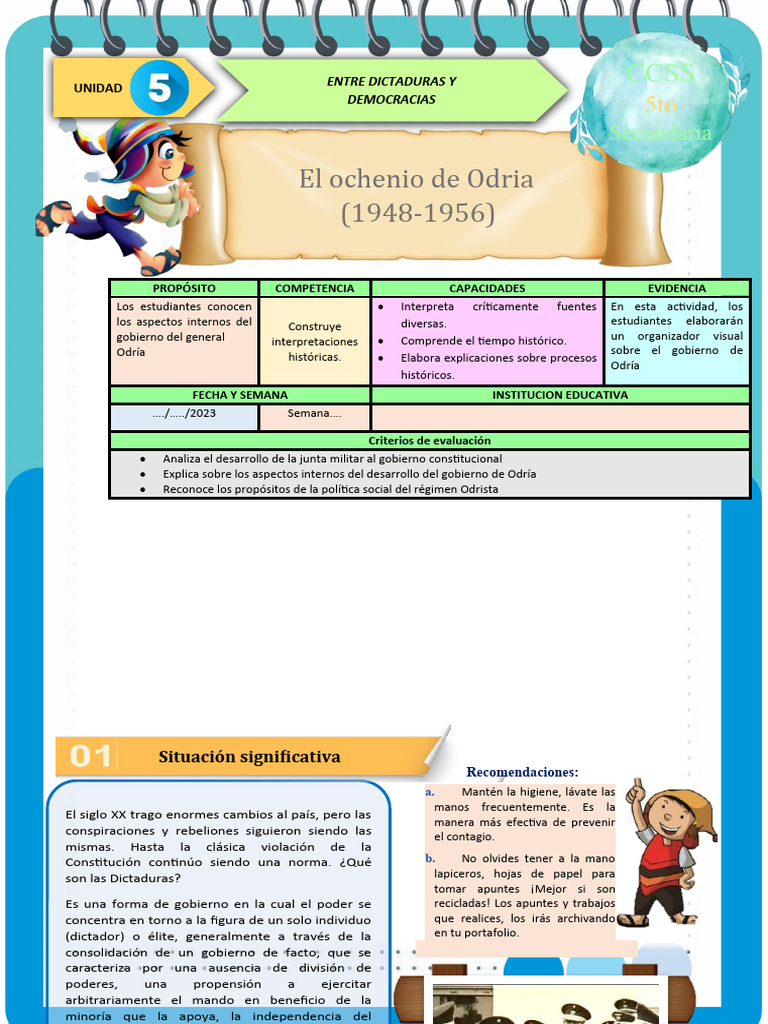 FICHA DE ACTIVIDAD CCSS 5°-SEMANA 1 Odria | PDF | Gobierno