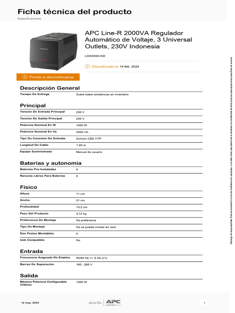 APC LineR LSW2000-IND-1 | PDF