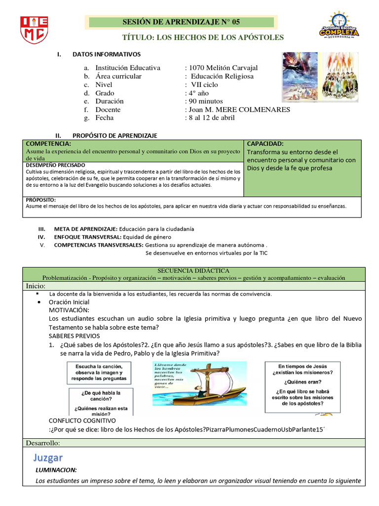 Sesion 5 - 4 hECHOS DE LOS APOSTOLES 2024 | PDF | Hechos de los apóstoles | Apóstol