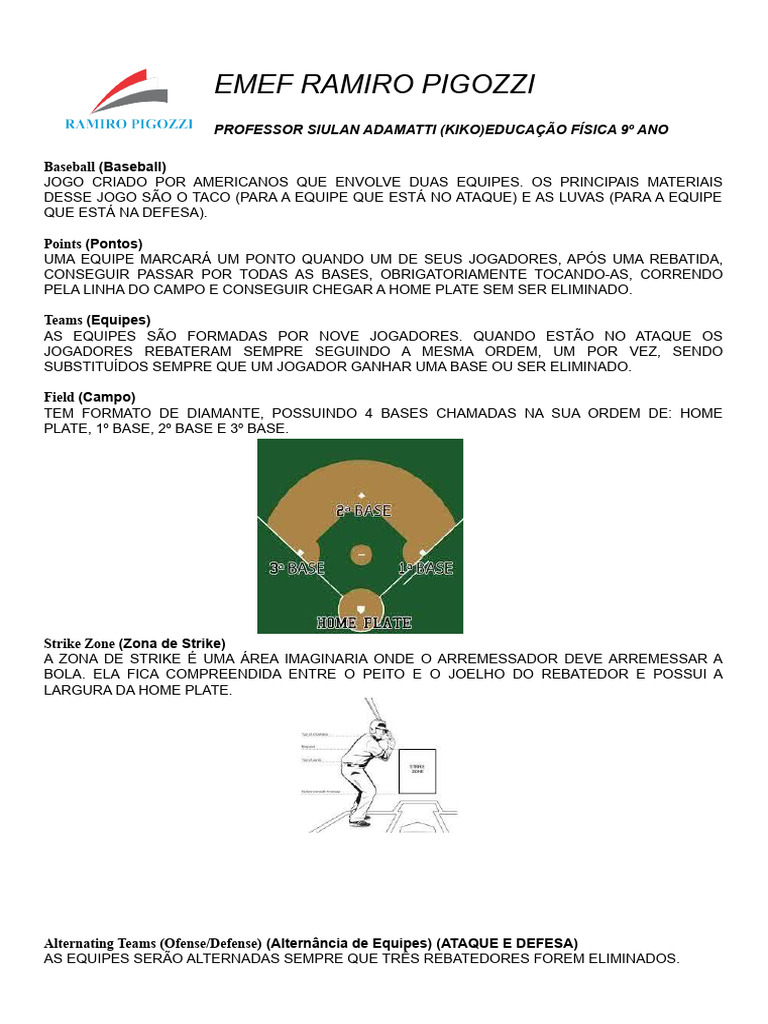 REGRAS_BASEBALL | PDF | Campo de beisebol | Regras e regulamentos ...