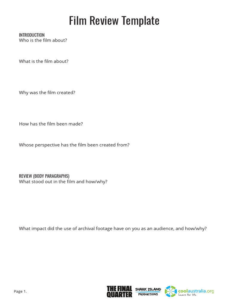 Film Review Template Pdf – The Best Movie Review Templates – ITZNS