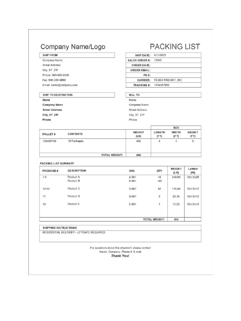 Packinglist Sample | PDF