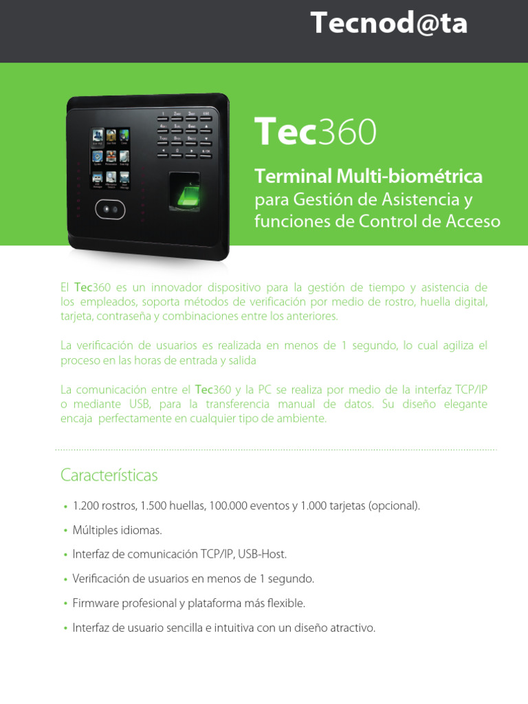 Tec360 Facial | PDF | USB | Hardware de la computadora