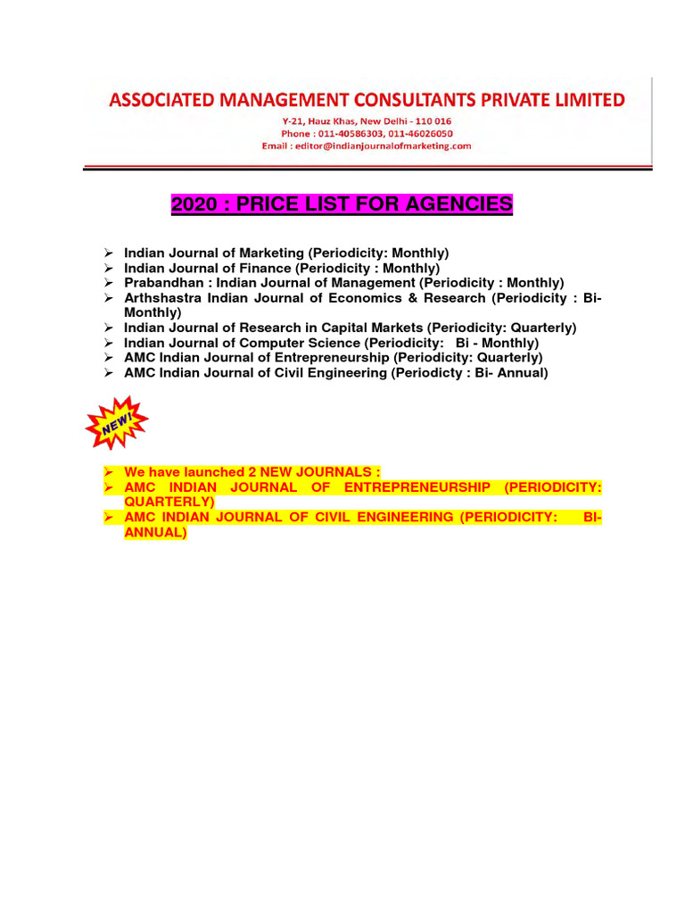 2020 Price List for Agencies | PDF | Economies | Scholarly Communication