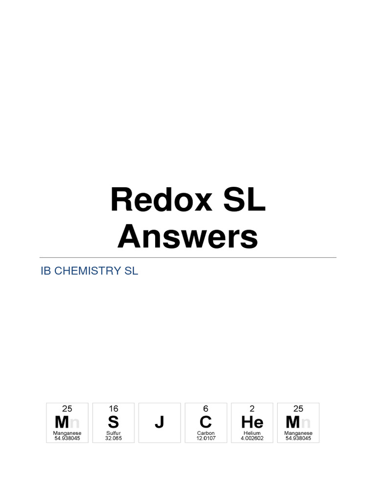 Topic 9 - Redox SL - Answers | PDF | Redox | Anode
