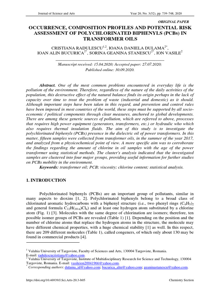 PCBs in Transformer Oils: Risk Assessment | PDF | Polychlorinated ...