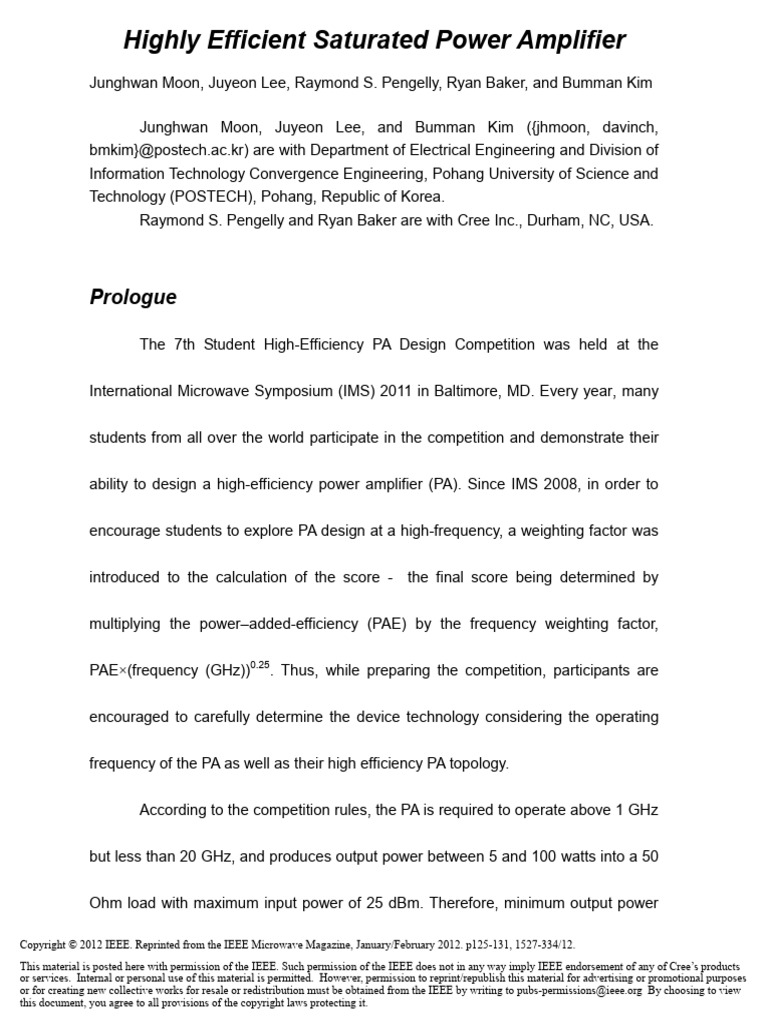 Highly Efficient Saturated Power Amplifier | PDF | Amplifier | Capacitor
