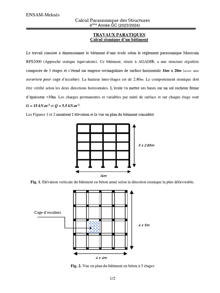 Calcul Parasismique d'un Bâtiment École | PDF