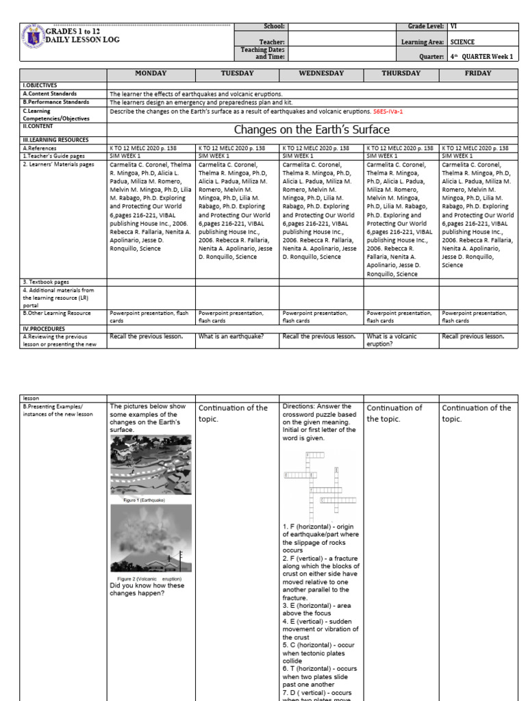 Sci 6 DLL Week 1 q4 | PDF | Volcano | Earth Sciences