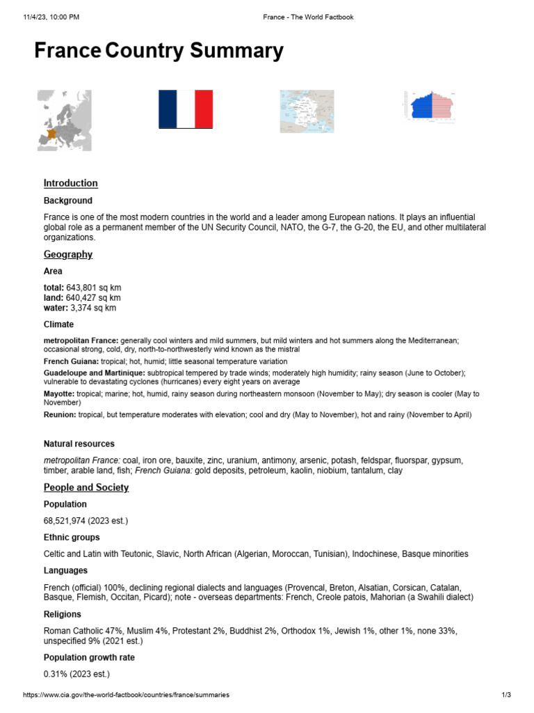 France - The World Factbook | Download Free PDF | France | Departments ...