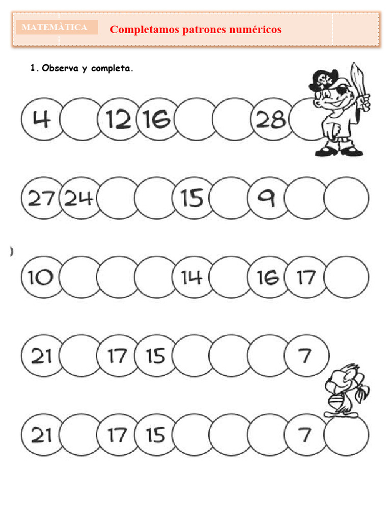 Completa Patrones Numéricos en Matemática | PDF