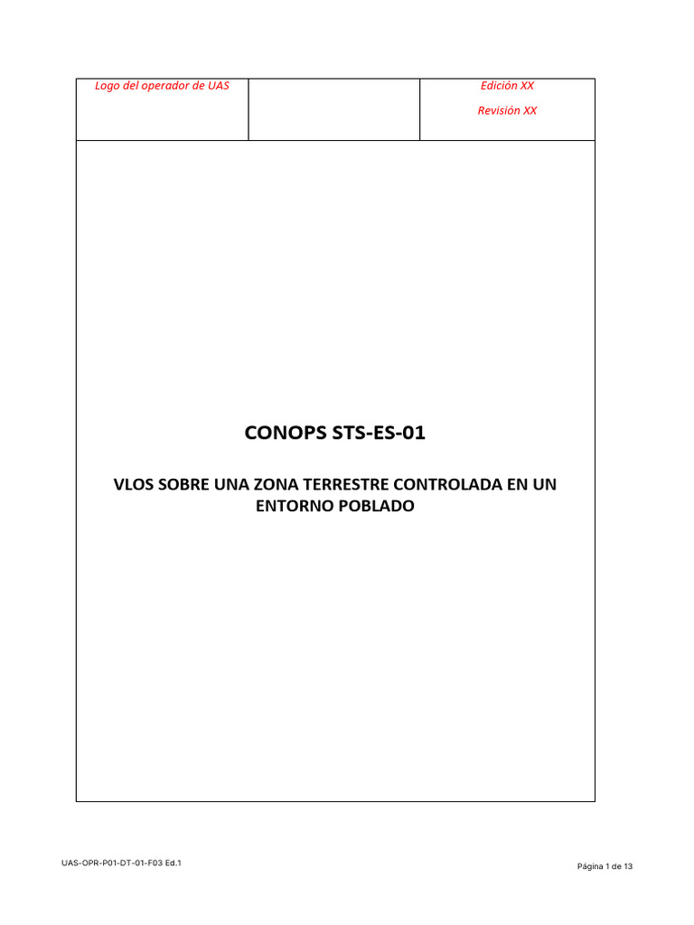 XUAS OPR P01 DT01 F03 - Ed.1 - ConOps - STS ES 01 | PDF | Aeropuerto | Vehículo aéreo no tripulado