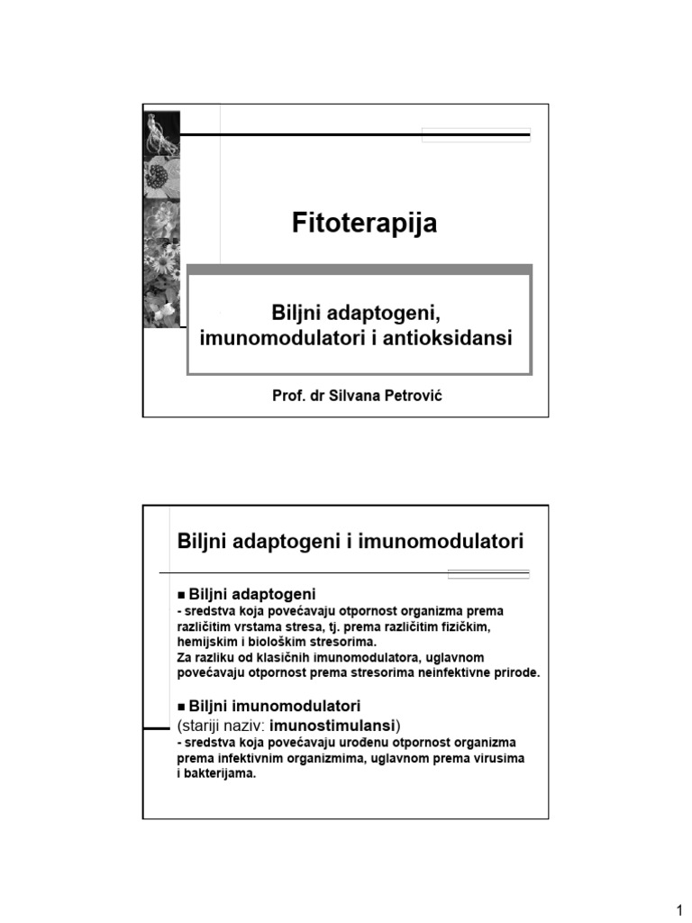 Biljni Adaptogeni, Imunomodulatori I Antioksidansi | PDF