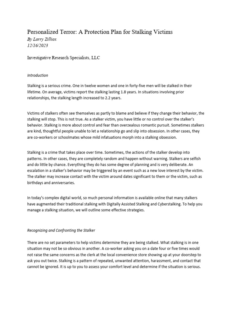 Personalized Terror - A Protection Plan For Stalking Victims | PDF ...