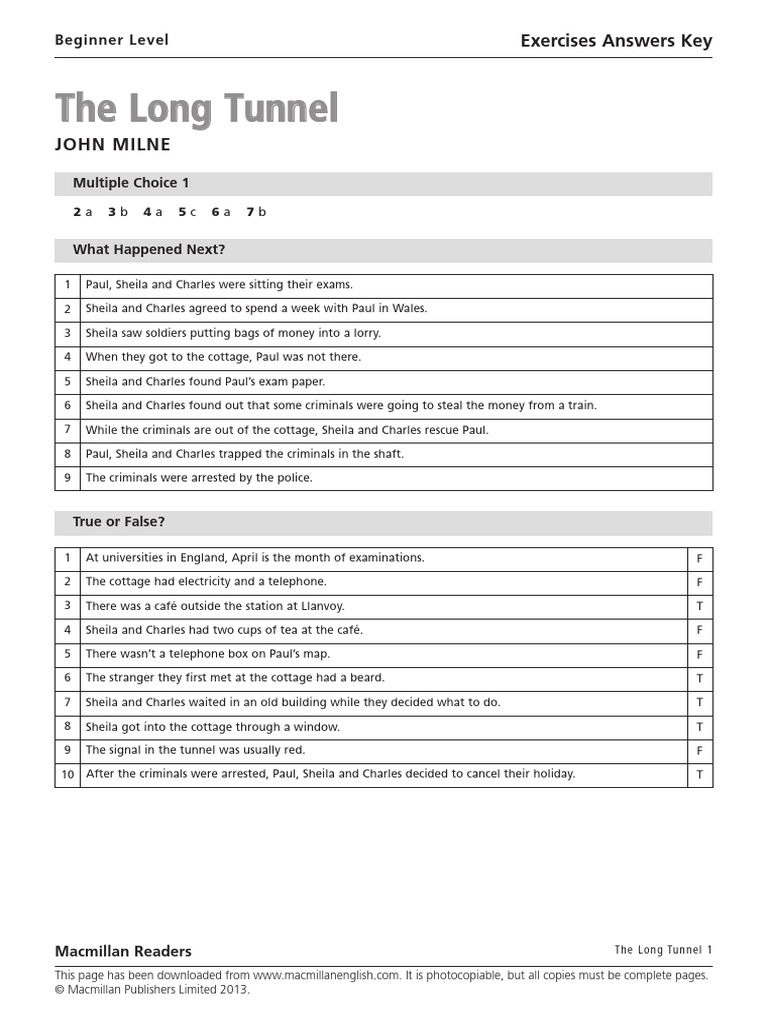 The Long Tunnel Beginner Answers | PDF