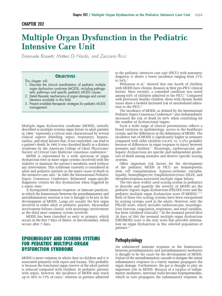 Multiple Organ Dysfunction in The Pediatric Intensive Care Unit | PDF ...