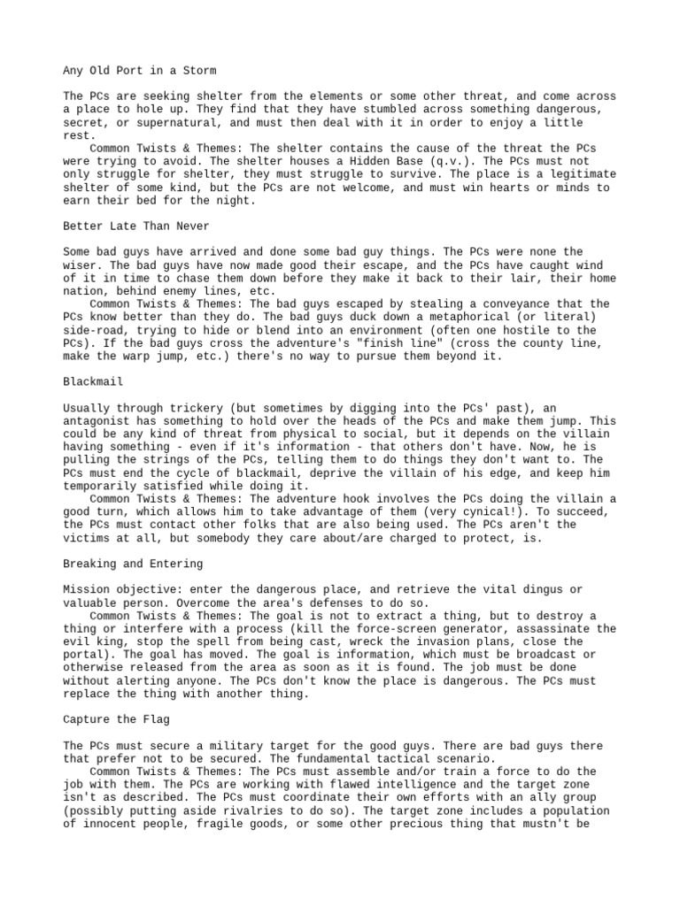 RPG Plot Ideas for Adventure Scenarios | PDF