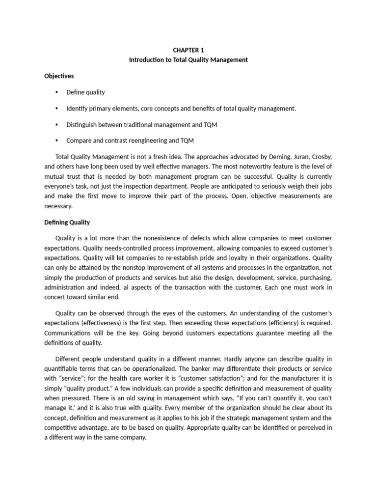 Chap 1 TQM | Download Free PDF | Quality (Business) | Product (Business)