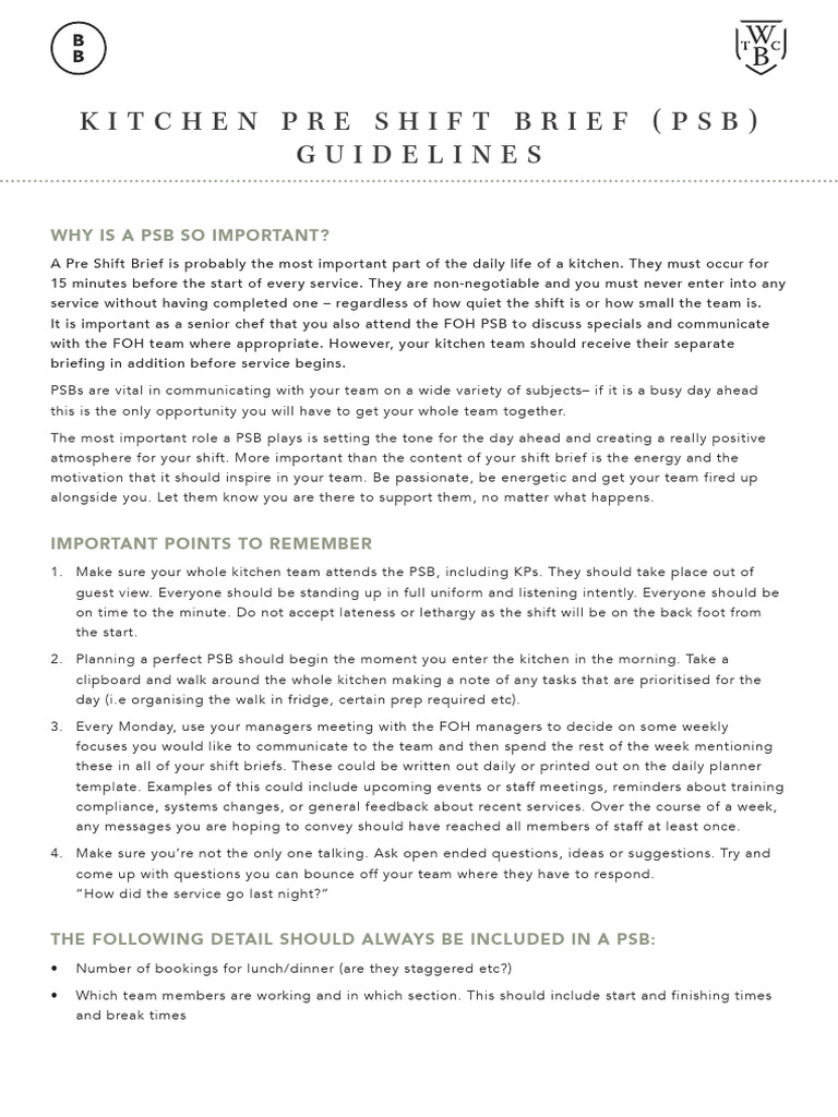Kitchen PSB Guidelines | PDF | Communication | Human Communication