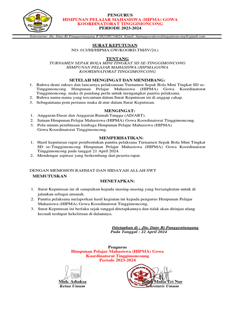 013 (Pengurus) SK. PANPEL SEPAK BOLA MINI | PDF