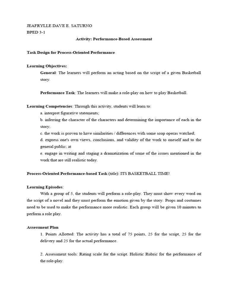 Activity Performance Based Assessment | PDF | Rubric (Academic)