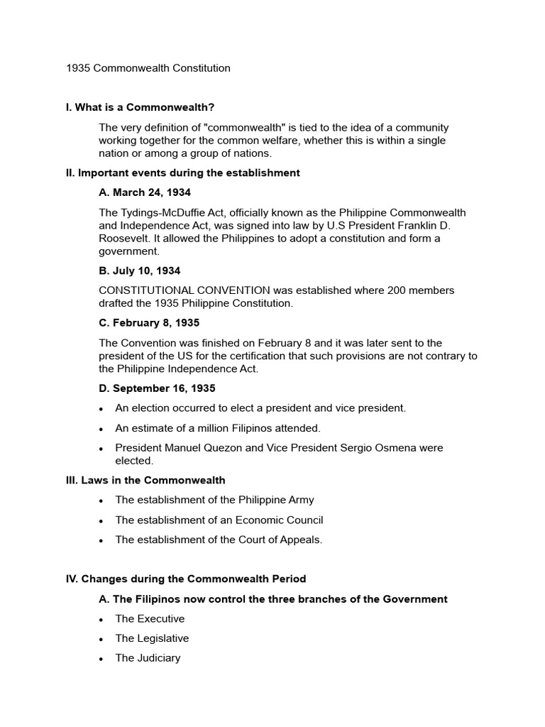 1935 Philippine Commonwealth Constitution | PDF