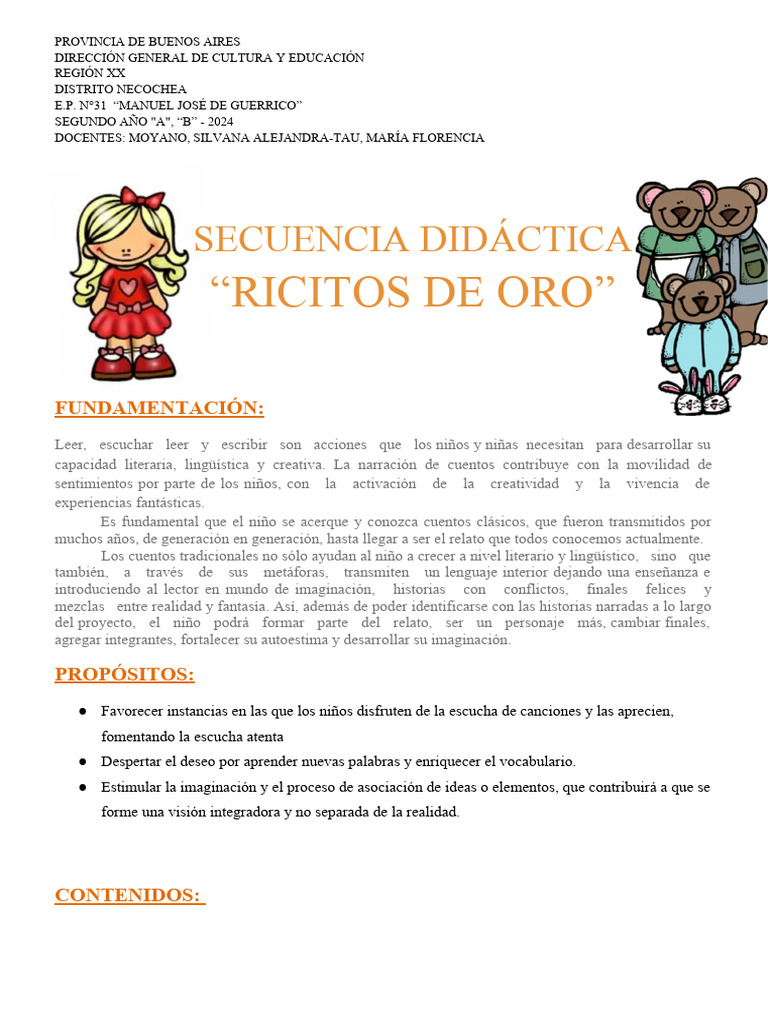 Secuencia RICITOS DE ORO 2024 | PDF | Enseñando | Imaginación