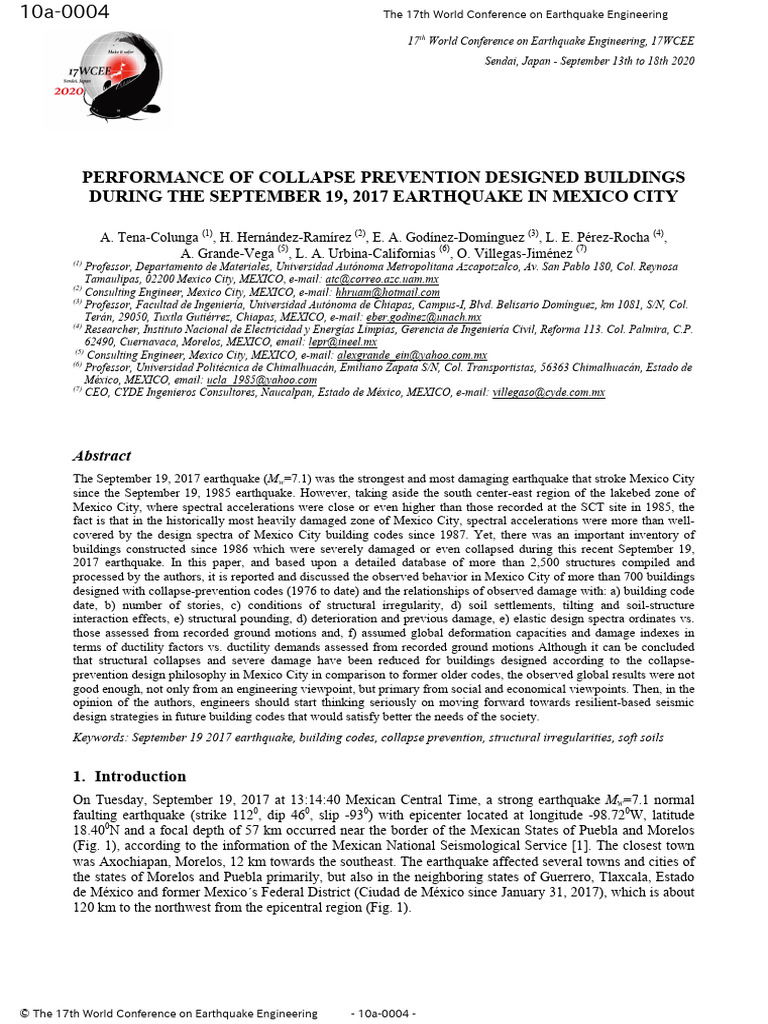 Performance of Collapse Prevention Designed Buildings During The ...