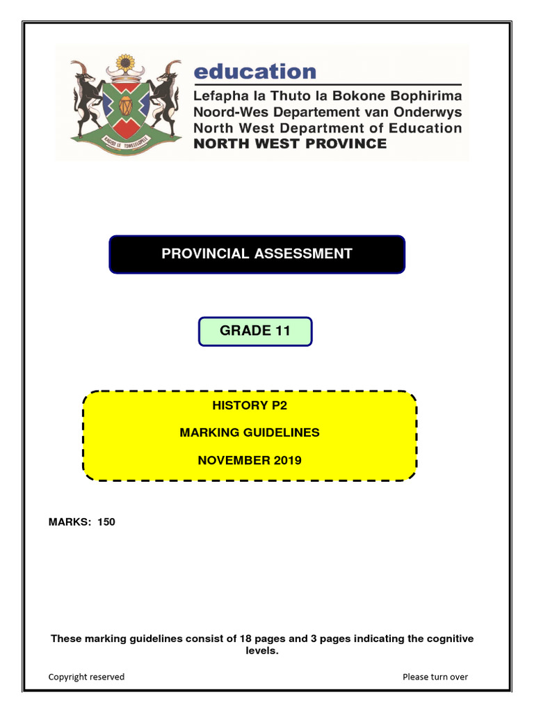 NW NSC GR 11 History P2 Eng Memo Nov 2019 | PDF | African National ...