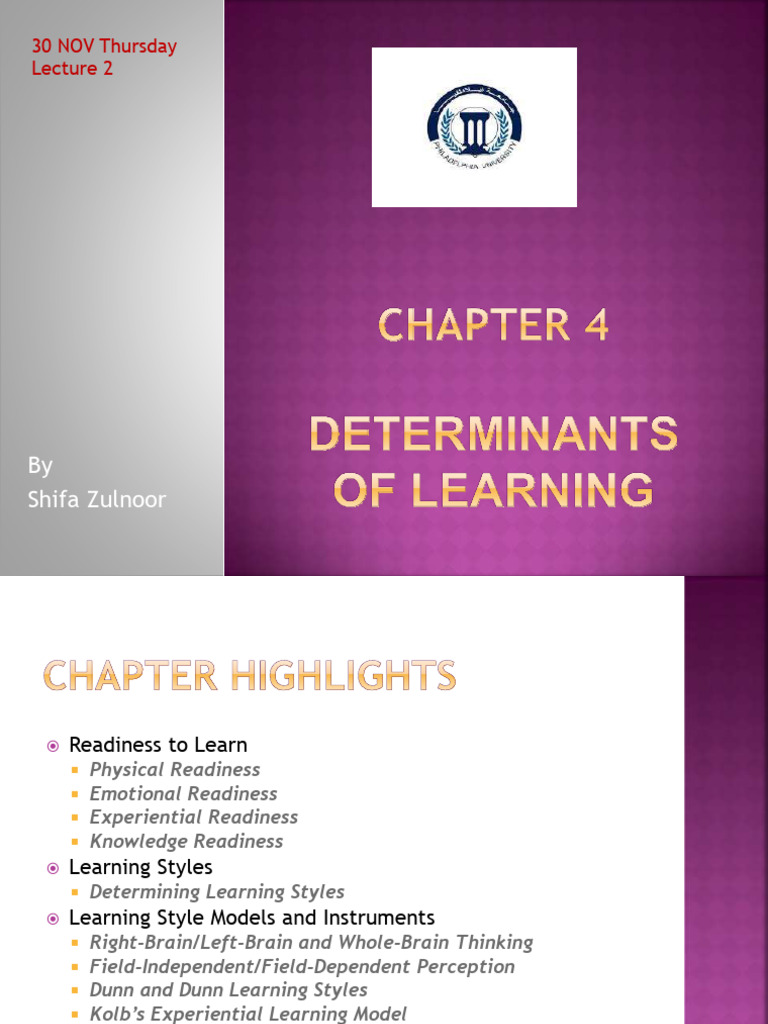 Chapter 4 Lecture 2 He Pdf Learning Styles Learning